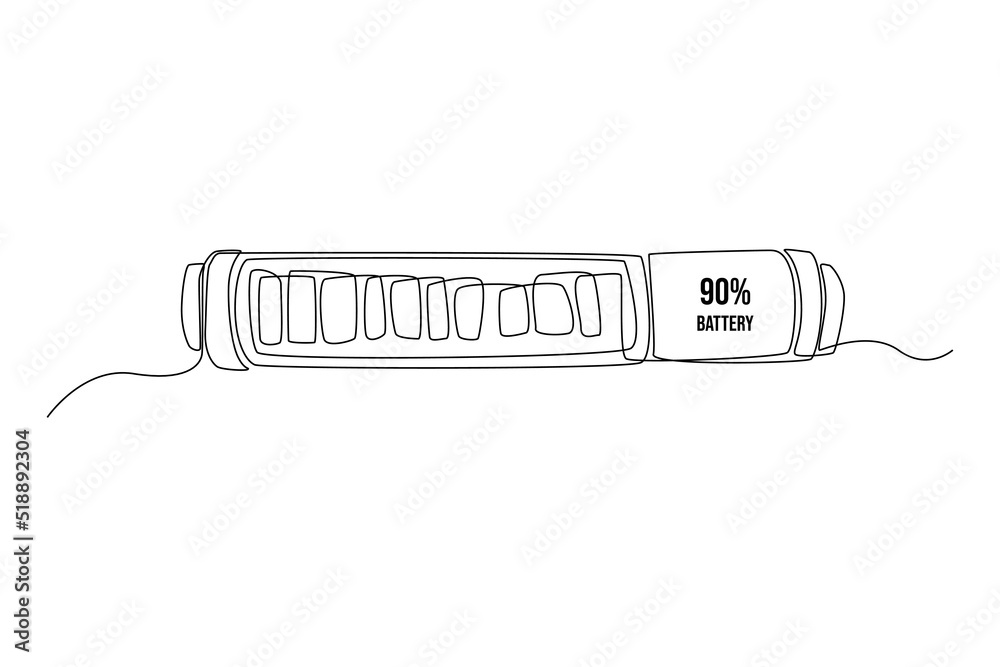 Continuous one line drawing battery charge status with percentage units ...