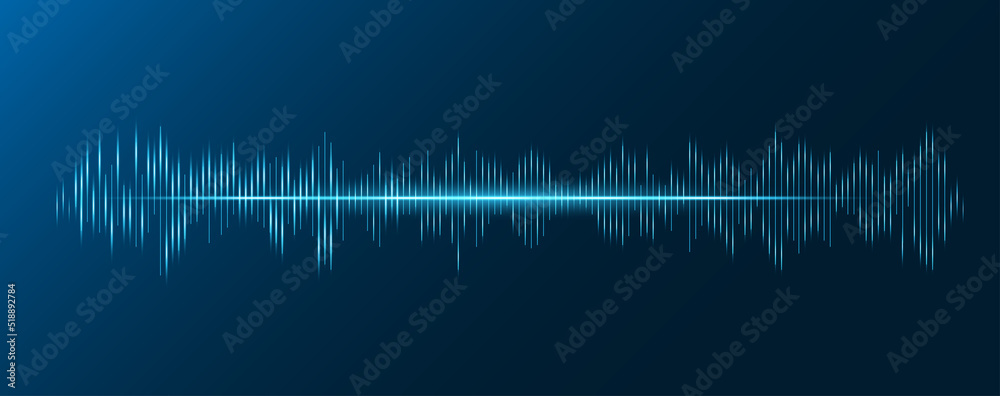 Audio spectrum simulation with light glow on blue background use for ...
