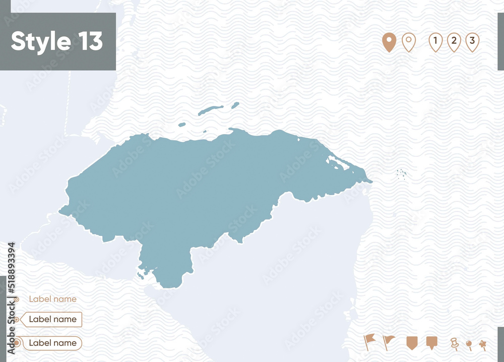 Honduras - map with water, national borders and neighboring countries ...