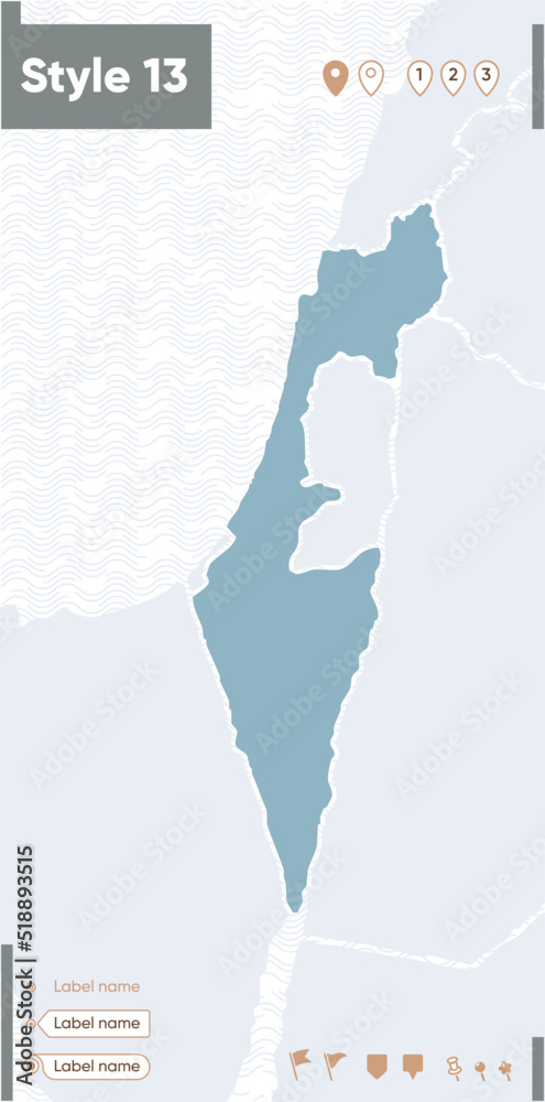 Israel - map with water, national borders and neighboring countries ...
