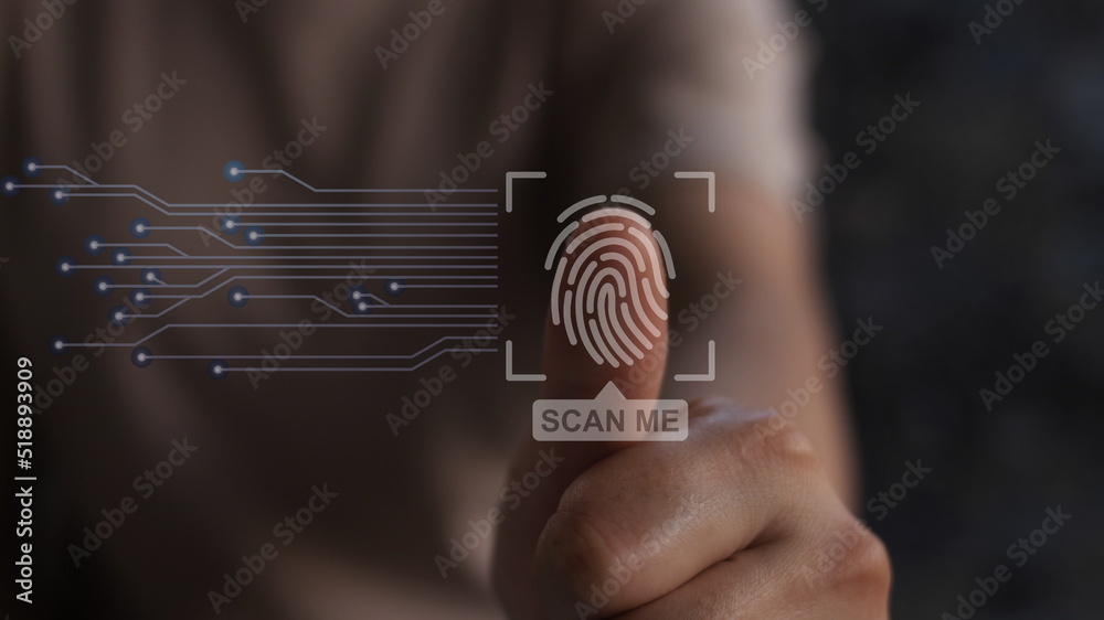 Young woman scan fingerprint biometric identity and approval. concept ...
