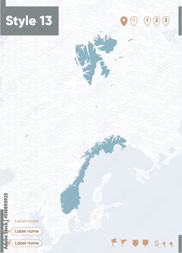 Norway - map with water, national borders and neighboring countries ...