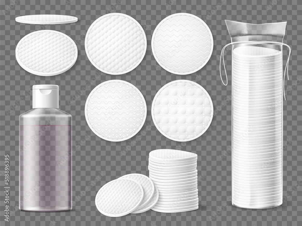 Cosmetic cotton pads. Realistic makeup disc, white soft face sponge ...