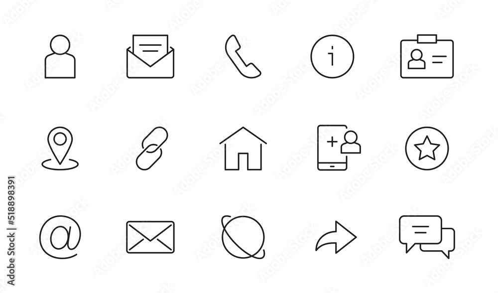 Contact, address line icon set. Mail, telephone adress, message symbol ...