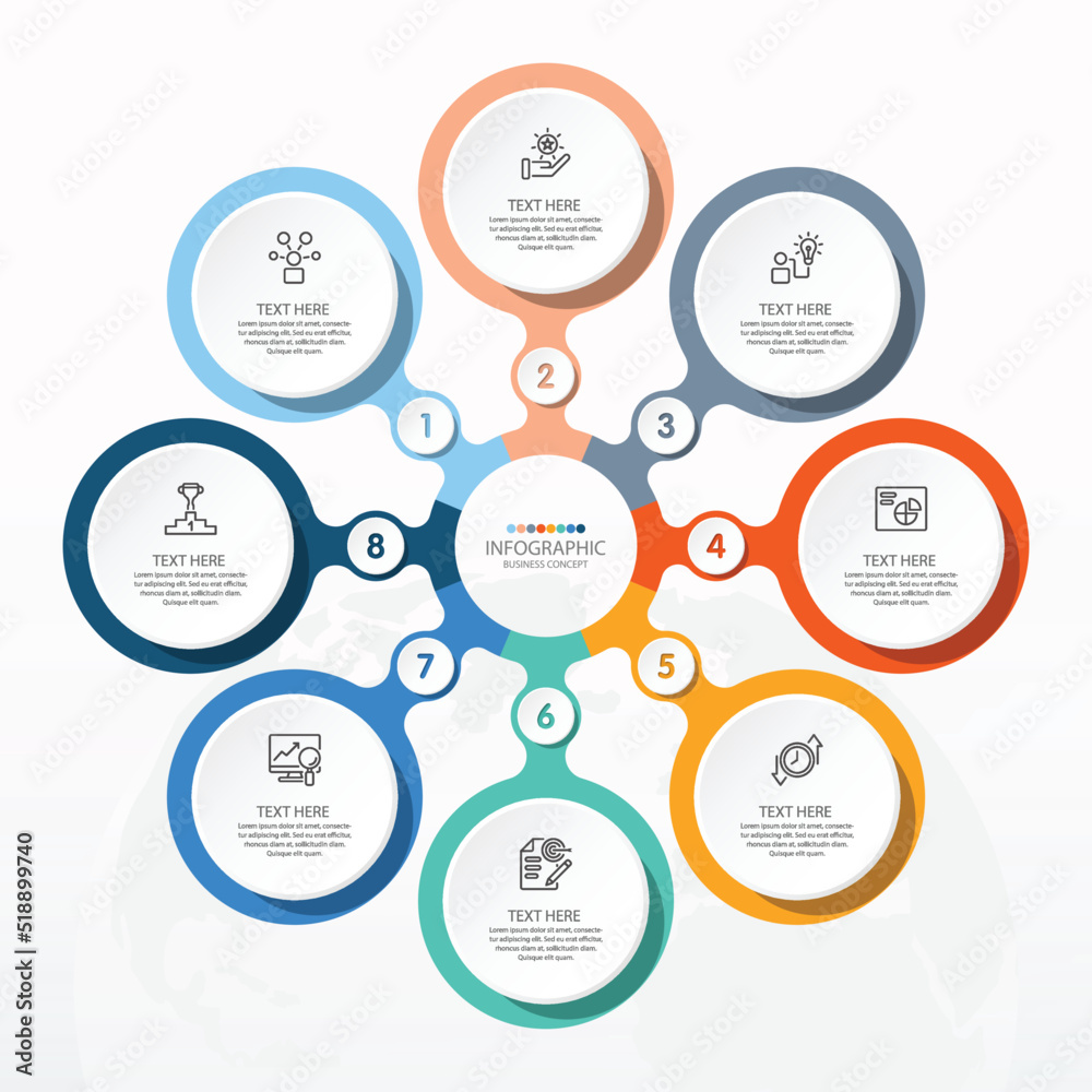 Basic circle infographic template with 8 steps, process or options ...
