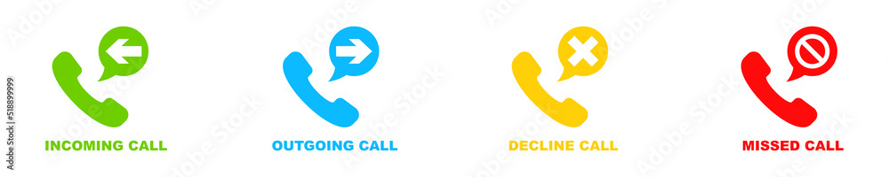 Call phone : incoming, outgoing, decline and missed. Phone sign. Vector ...