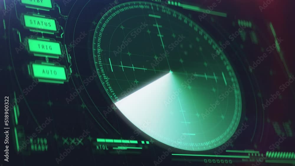 Military radar scanning area, showing multiple targets on screen, ship ...