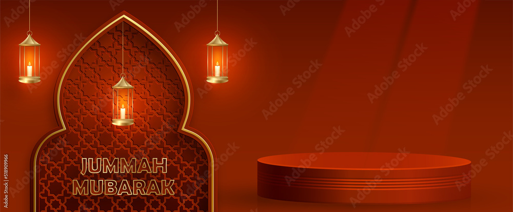 Islamic 3d podium round stage for Jumma Mubarak on color background ...