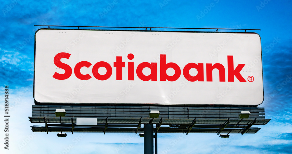 Advertisement billboard displaying logo of Scotiabank Stock Photo ...