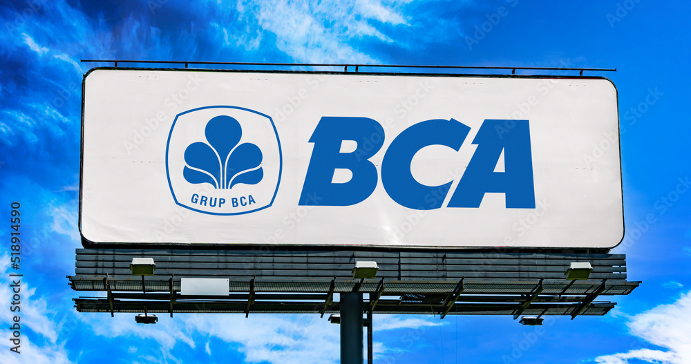 Advertisement billboard displaying logo of Bank Central Asia Stock ...