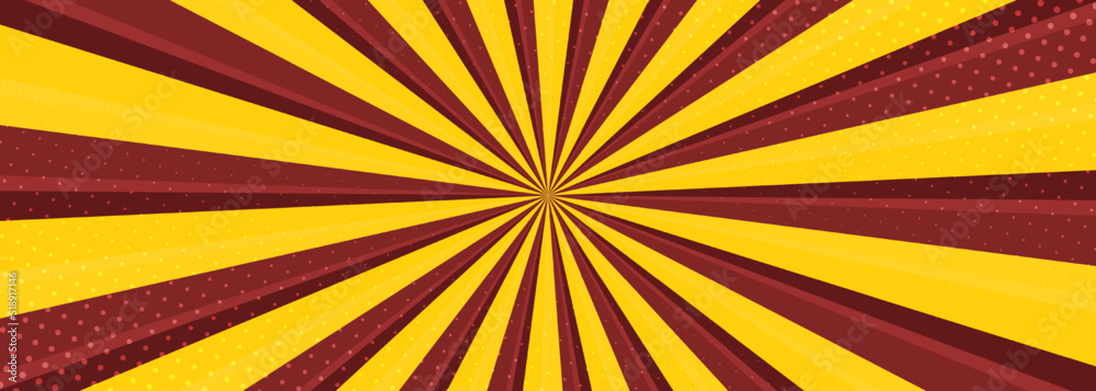 Red and yellow comic banner with halftone. Pop art style effect ...