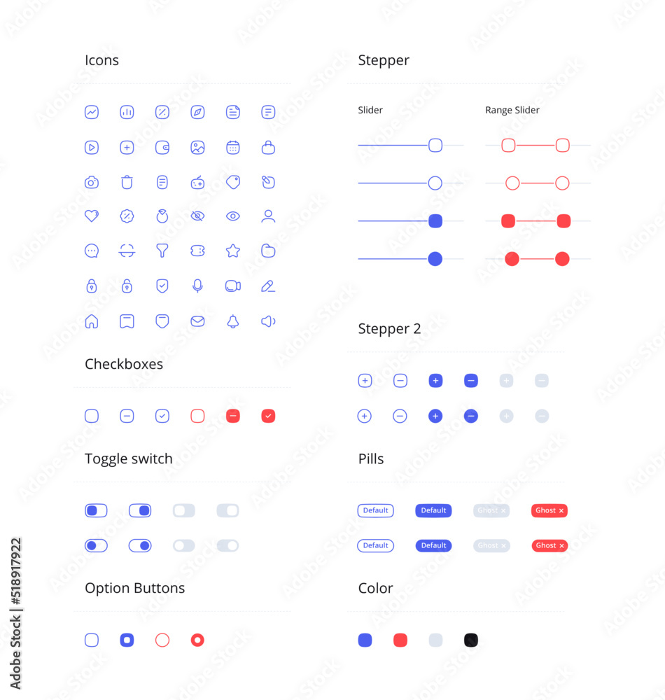 Vector minimalistic set of icons and interface elements. GUI Template ...