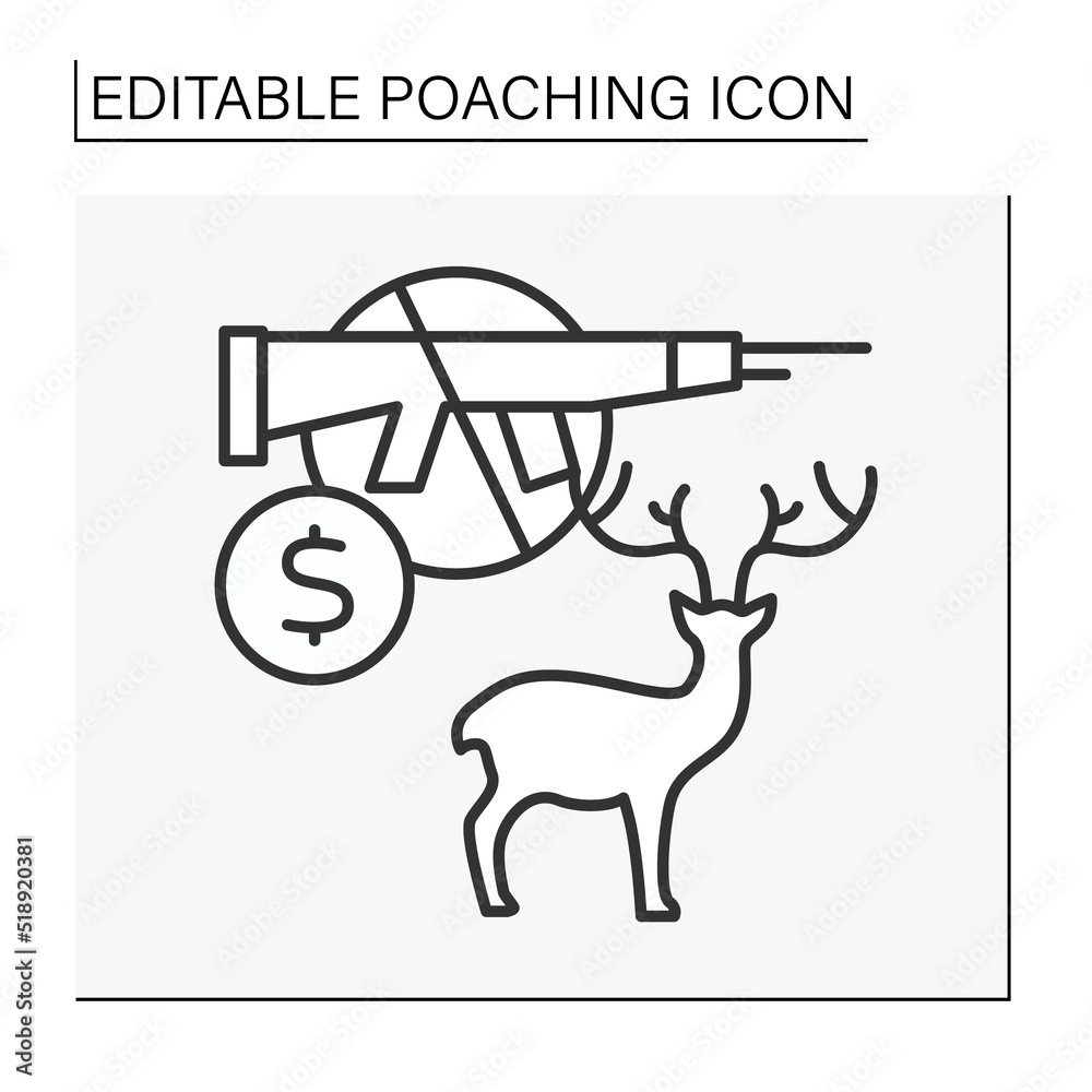 Hunting line icon. Illegal hunting of rare deer in tundra diversity ...