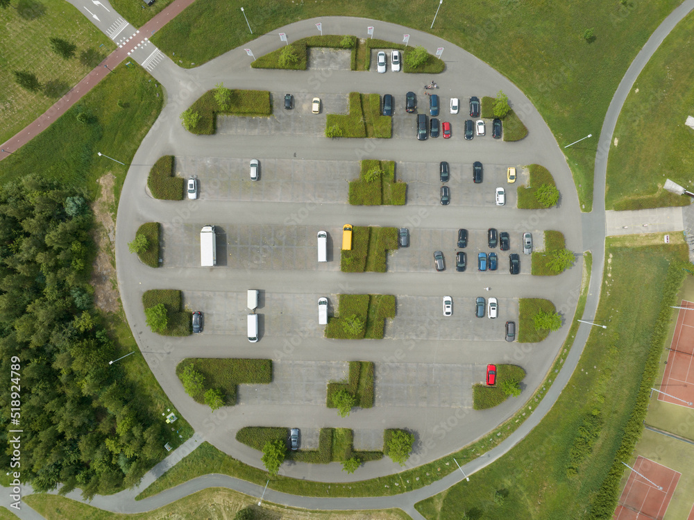 Park top down urban style parking symmetrical landscape. Road ...