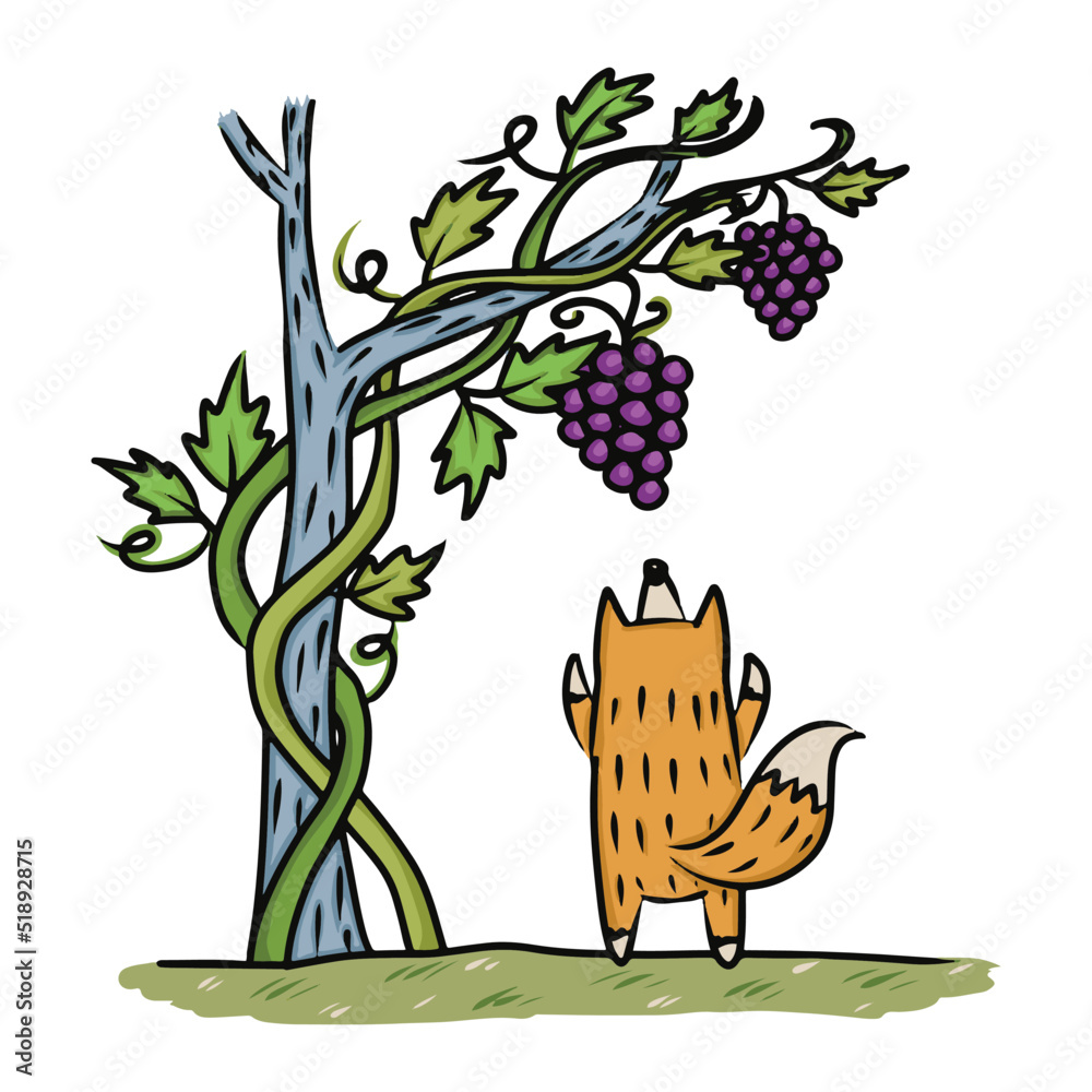 The Fox and the grapes vector illustration for story book. Aesop's ...