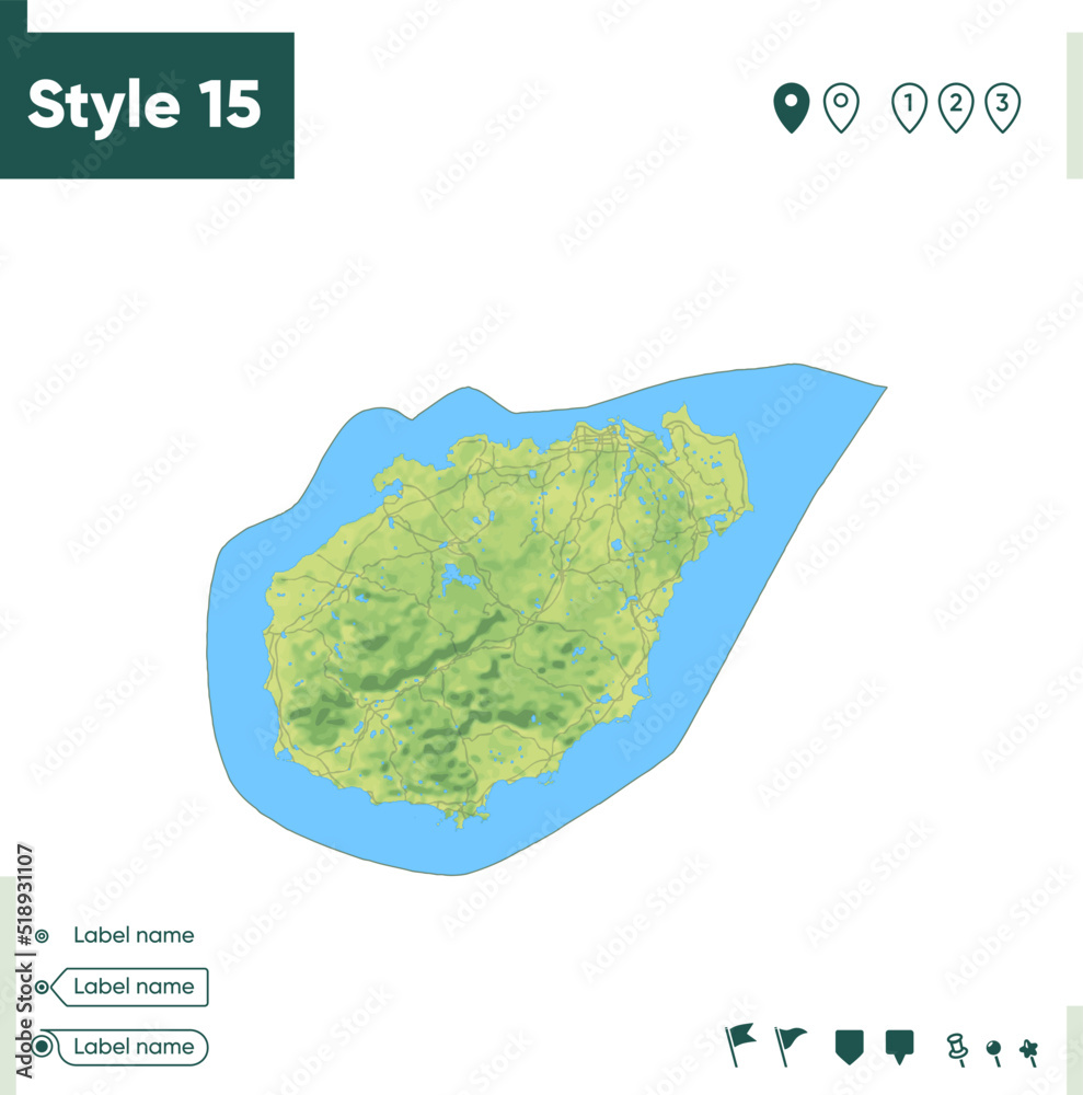 Hainan, China - map with shaded relief, land cover, rivers, lakes ...