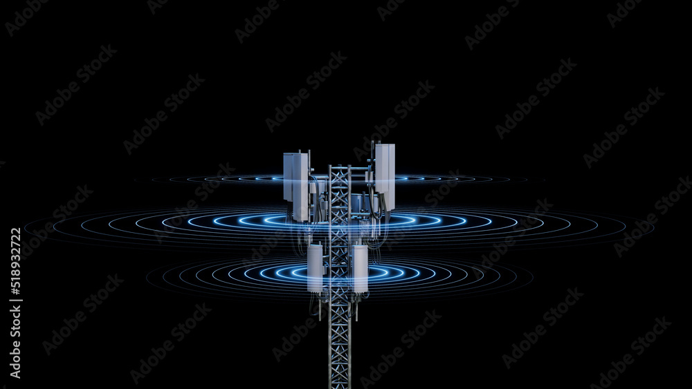 3D Rendering of mobile phone signal repeater station tower with ...