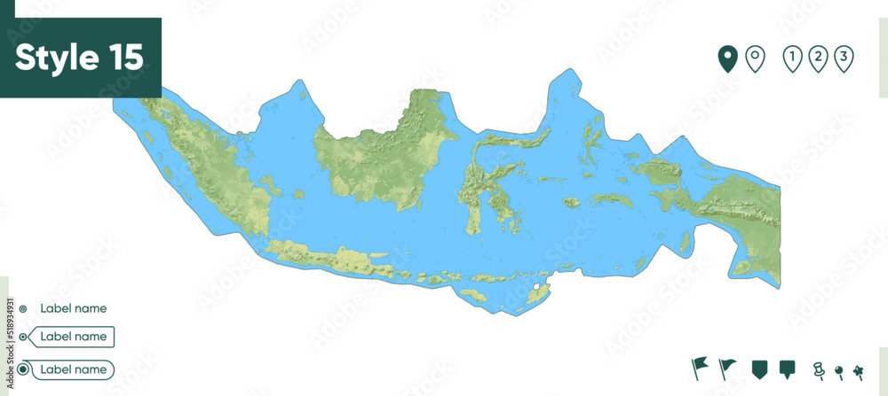 Indonesia - map with shaded relief, land cover, rivers, lakes ...