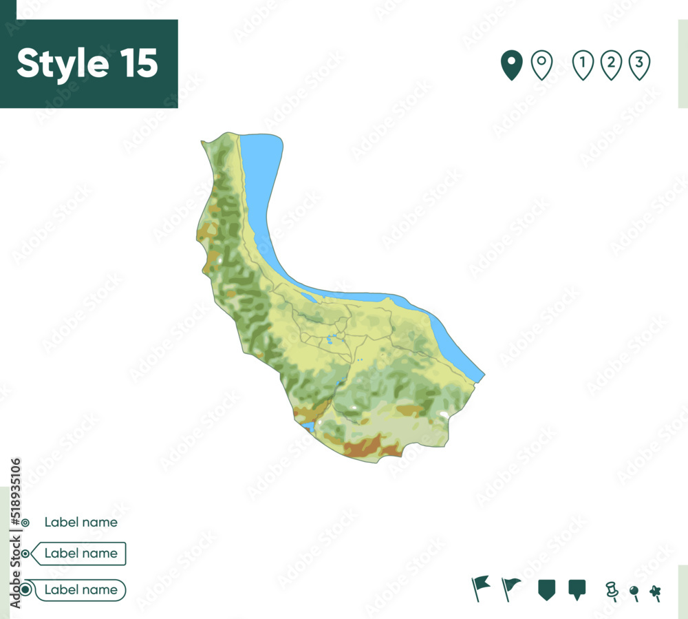 Gilan, Iran - map with shaded relief, land cover, rivers, lakes ...