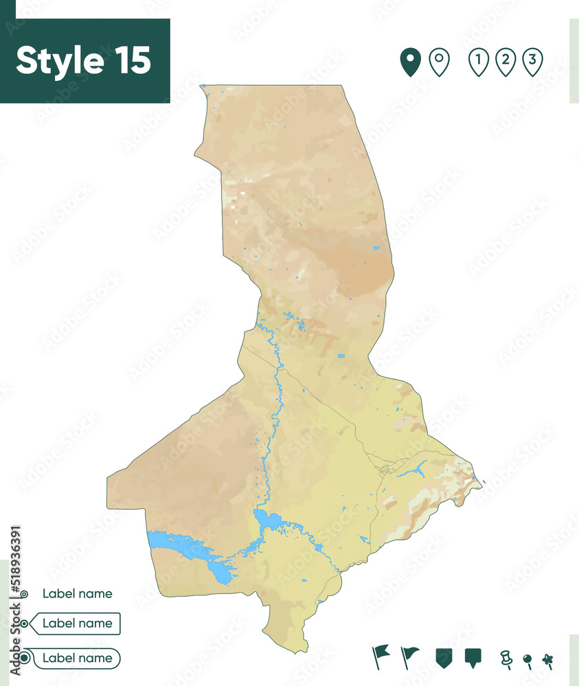 Turkistan, Kazakhstan - map with shaded relief, land cover, rivers ...