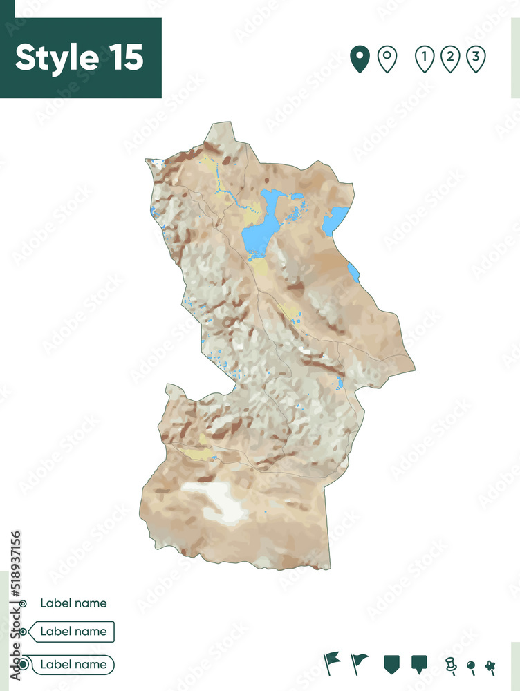 Khovd, Mongolia - map with shaded relief, land cover, rivers, lakes ...