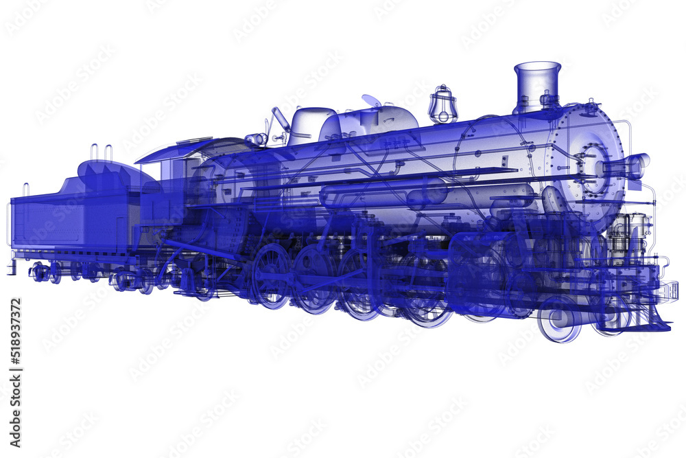 Steam locomotive train wireframe intersection 3d rendering Stock ...