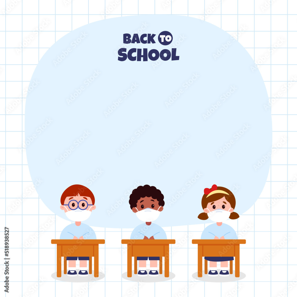 Cute cartoon students wearing face mask background Stock Vector | Adobe ...