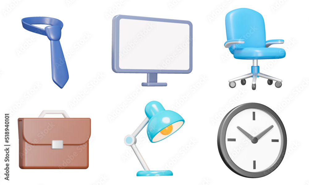 Office 3d icon set. Work in the office. Isolated icons, objects on a ...