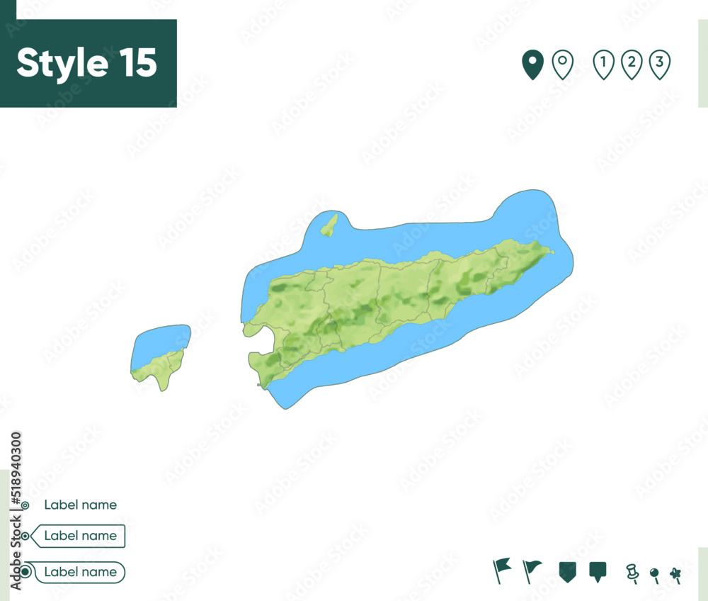 Timor Leste - map with shaded relief, land cover, rivers, lakes ...