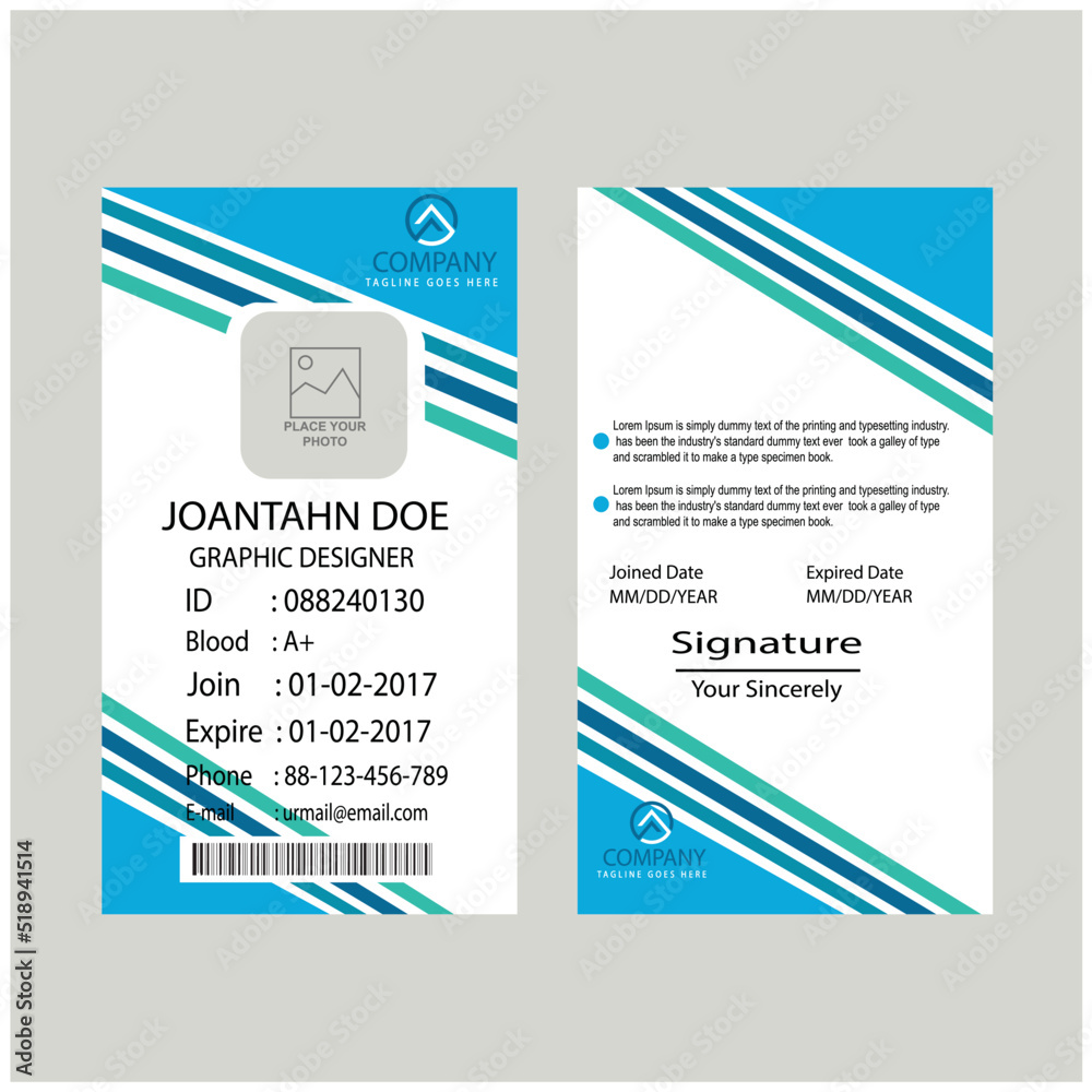 Business Id Card, Creative Id Card, Professional Employee ID card, Flat ...