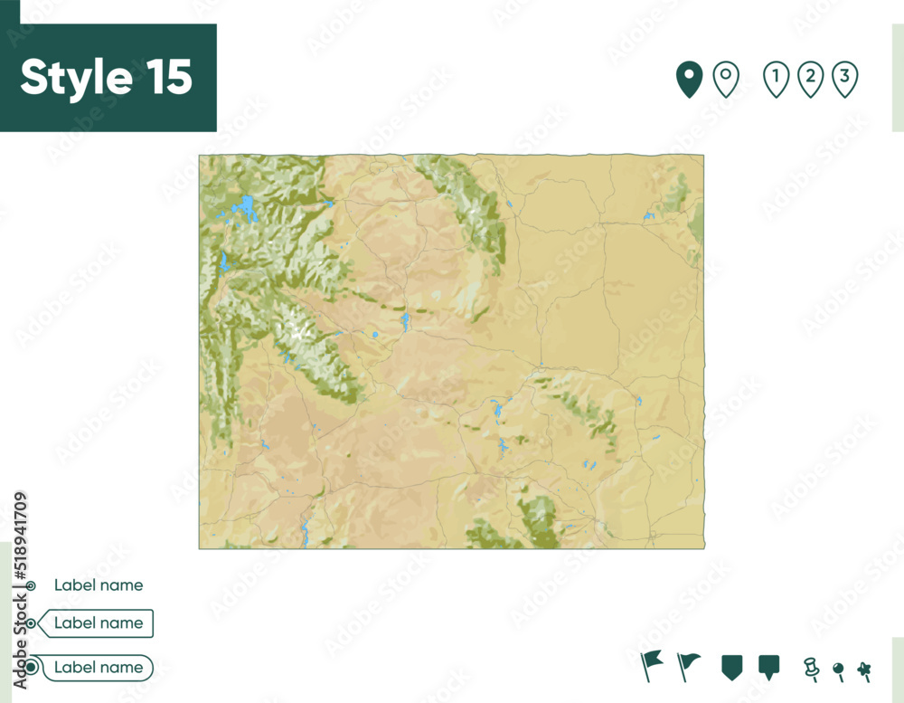 Vecteur Stock Wyoming, USA - map with shaded relief, land cover, rivers ... Vecteur Stock Wyoming, USA - map with shaded relief, land cover, rivers ...