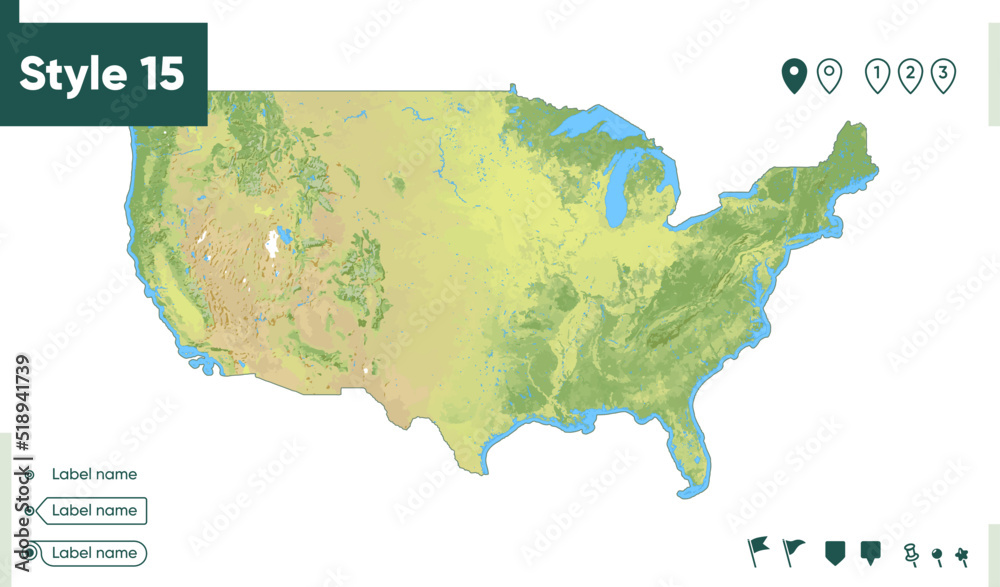USA, United States Of America - map with shaded relief, land cover ... USA, United States Of America - map with shaded relief, land cover ...