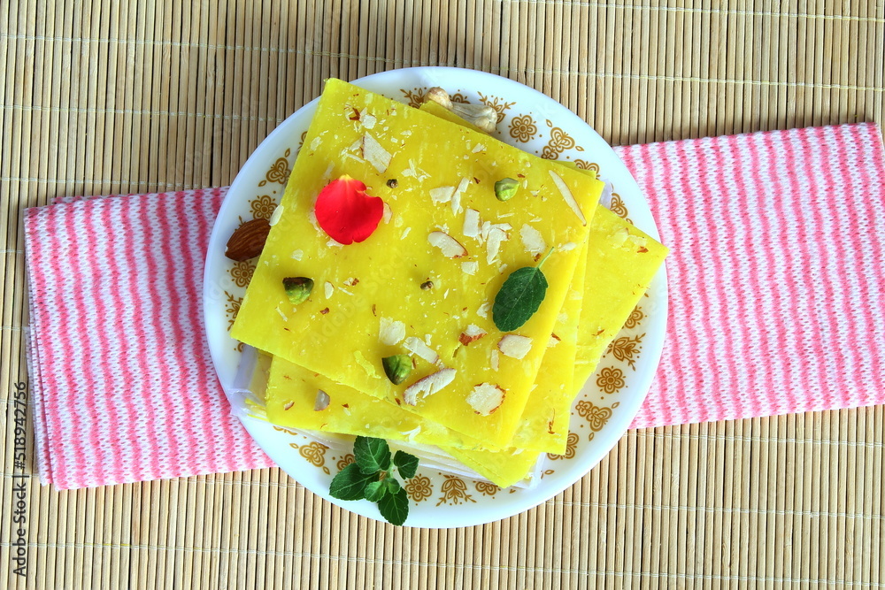 indian gujarati traditional sweet or mithai mumbai ice halwa in dish ...