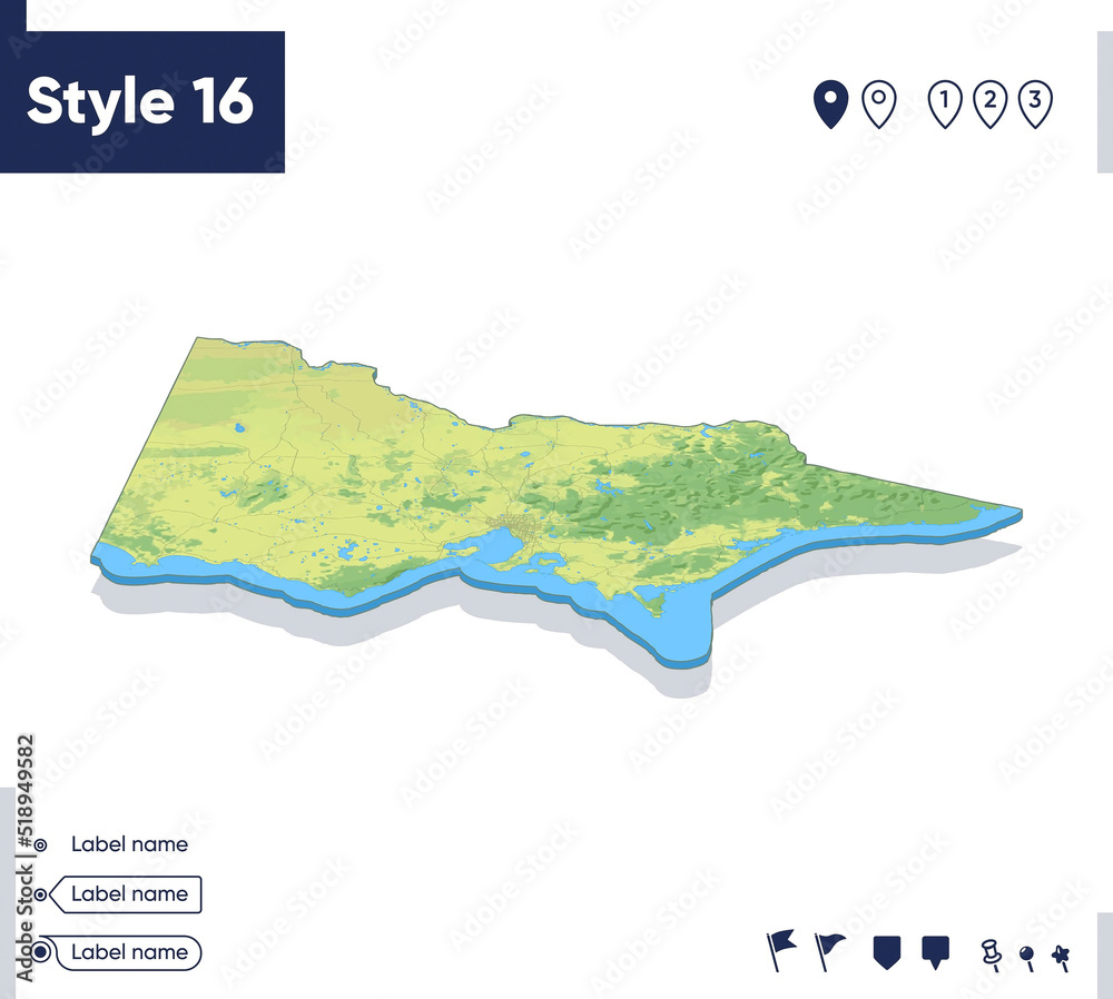 Victoria, Australia - map with shaded relief, land cover, rivers ...