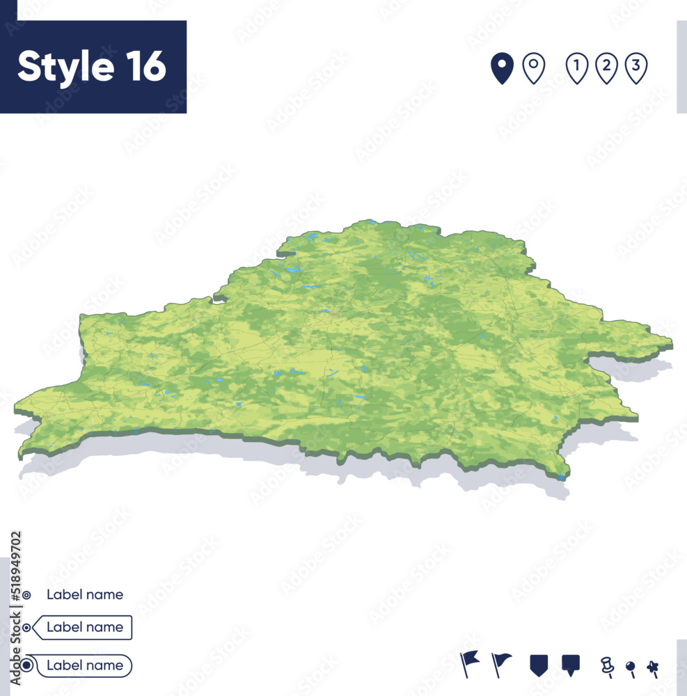 Belarus - map with shaded relief, land cover, rivers, mountains. Biome ...