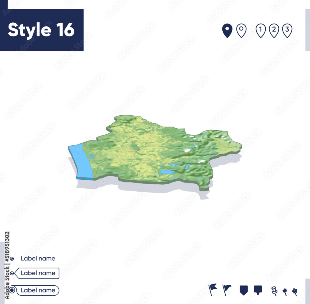 Araucania, Chile - map with shaded relief, land cover, rivers ...