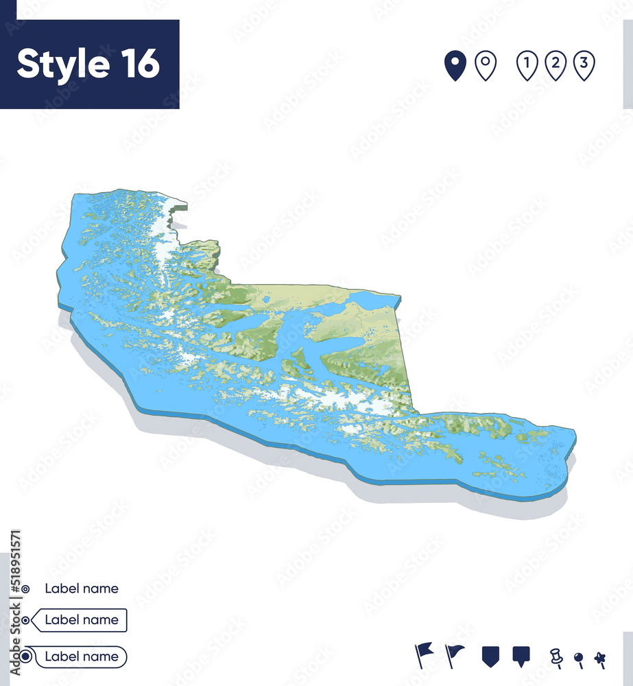 Magallanes, Chile - map with shaded relief, land cover, rivers ...