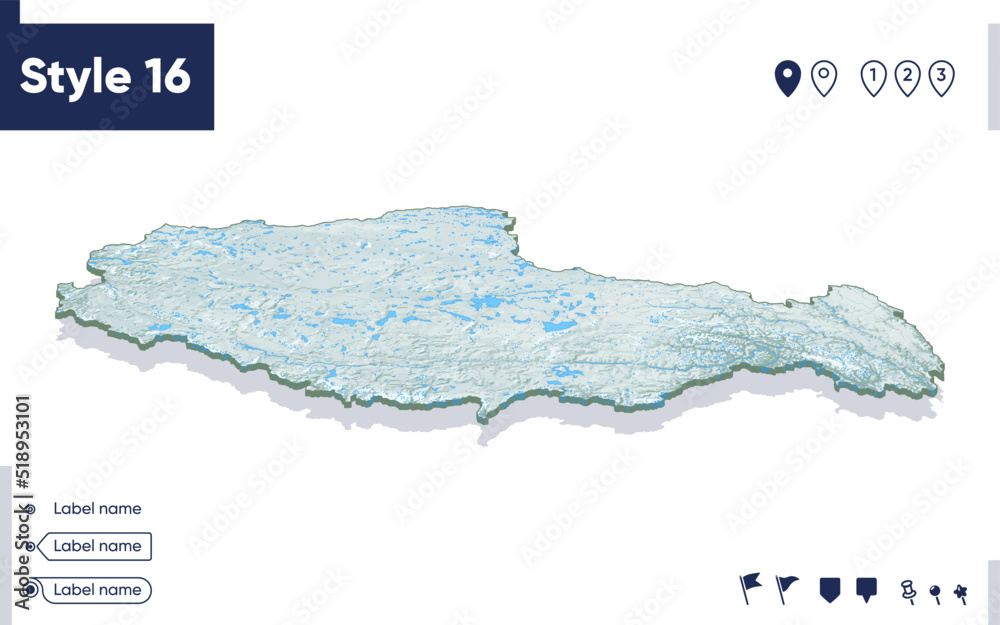 Tibet, China - map with shaded relief, land cover, rivers, mountains ...