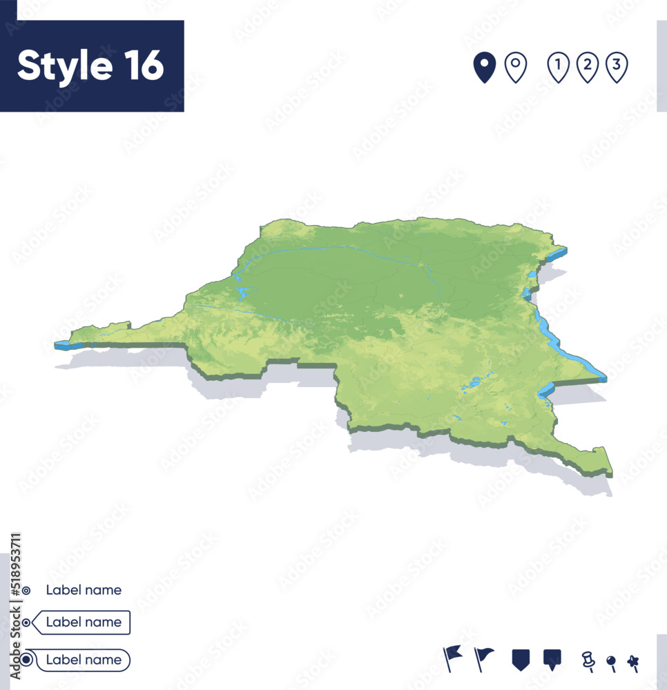 Democratic Republic of the Congo - map with shaded relief, land cover ...