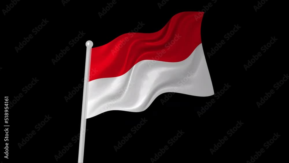 indonesia flag flying animated black background, National flag wave ...