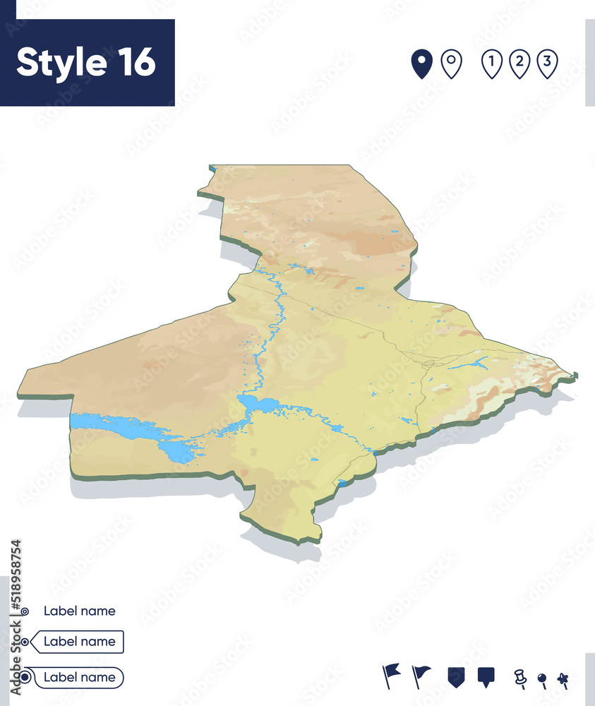 Turkistan, Kazakhstan - map with shaded relief, land cover, rivers ...