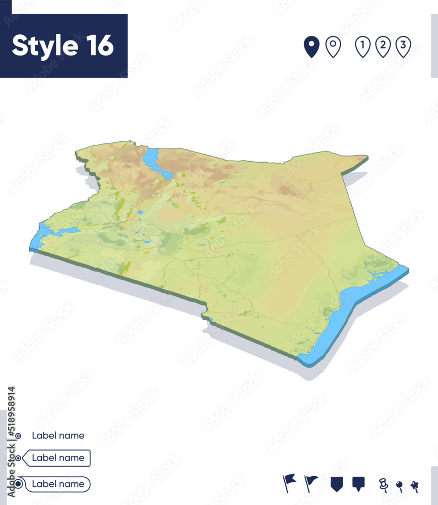 Kenya - map with shaded relief, land cover, rivers, mountains. Biome ...