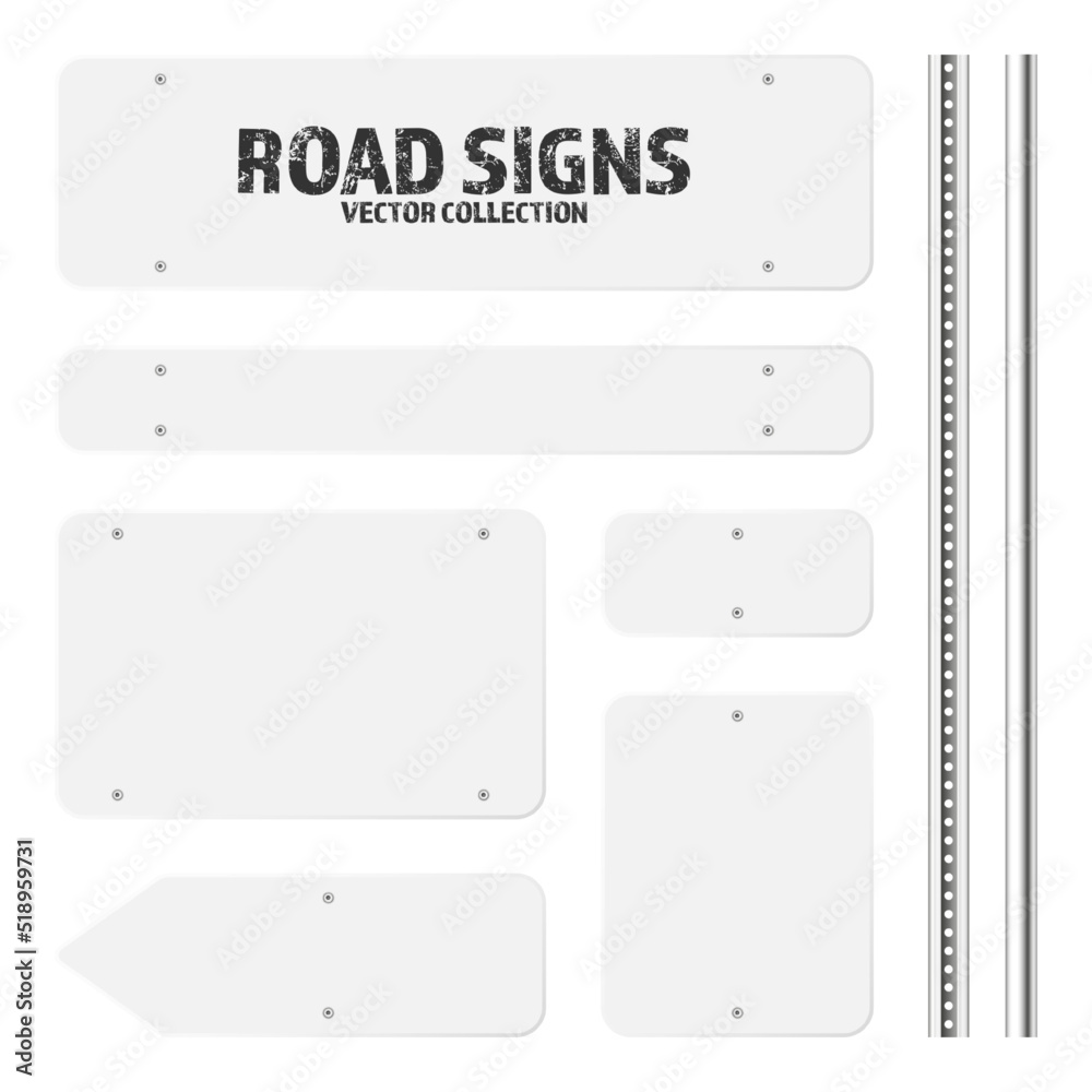 Various road, traffic signs. Highway signboard on a chrome metal pole ...