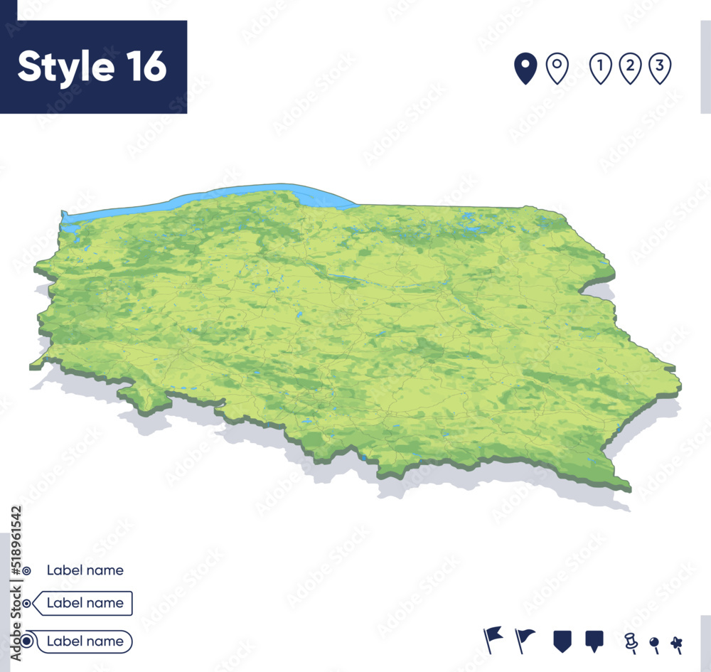 Poland - map with shaded relief, land cover, rivers, mountains. Biome ...