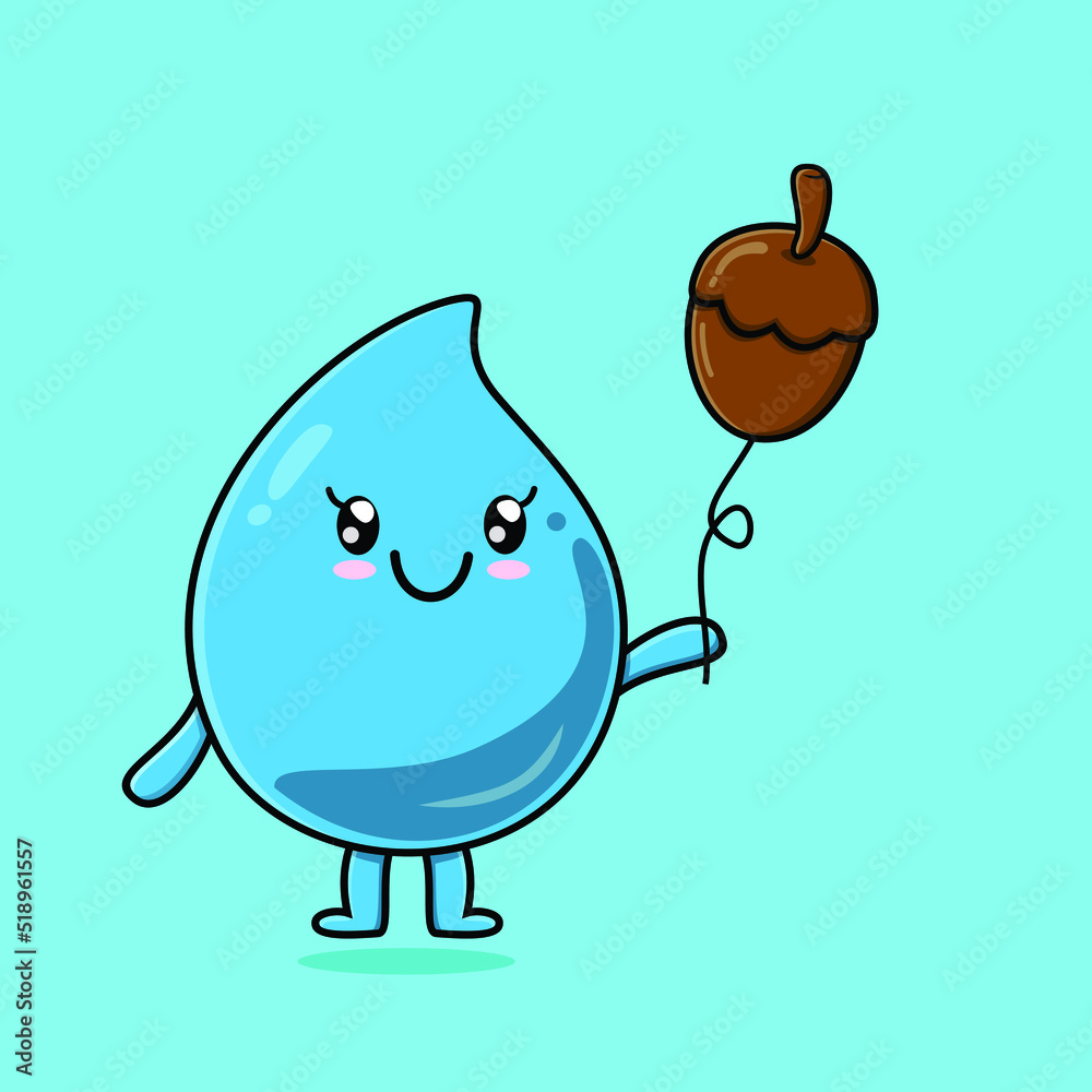 Cute cartoon water drop floating with acorn balloon cartoon vector ...