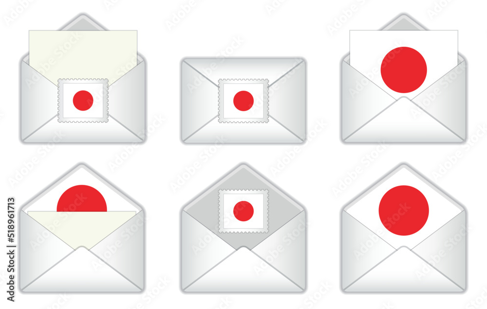 Japan flag in the envelope. Japanese stamp flag. Opened, closed ...