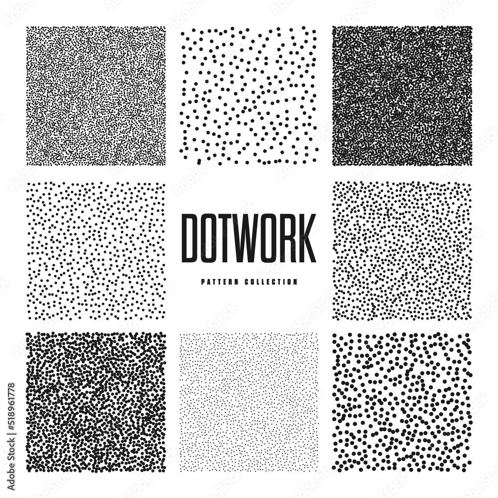 Square shaped dotted objects, stipple elements. Stippling, dotwork ...