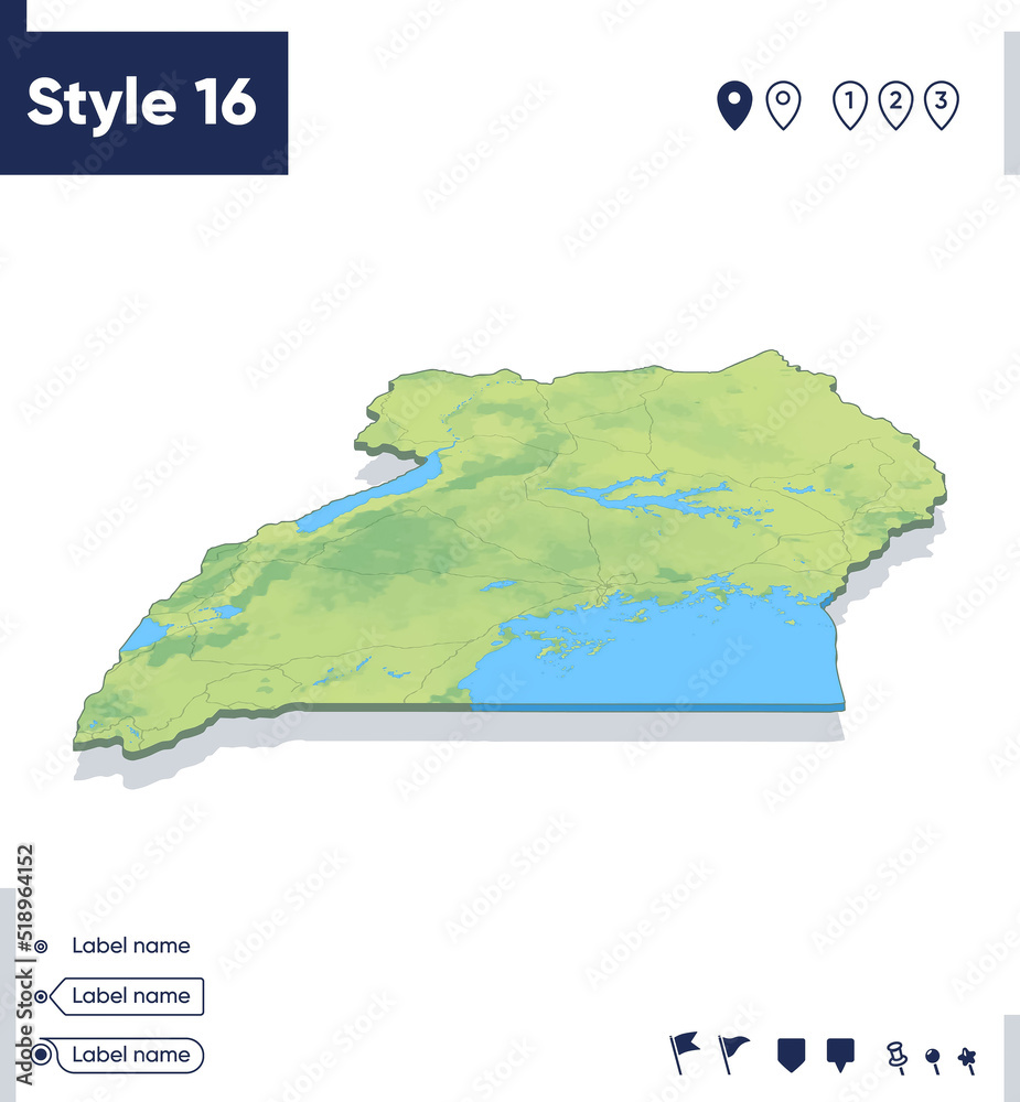 Uganda - map with shaded relief, land cover, rivers, mountains. Biome ...