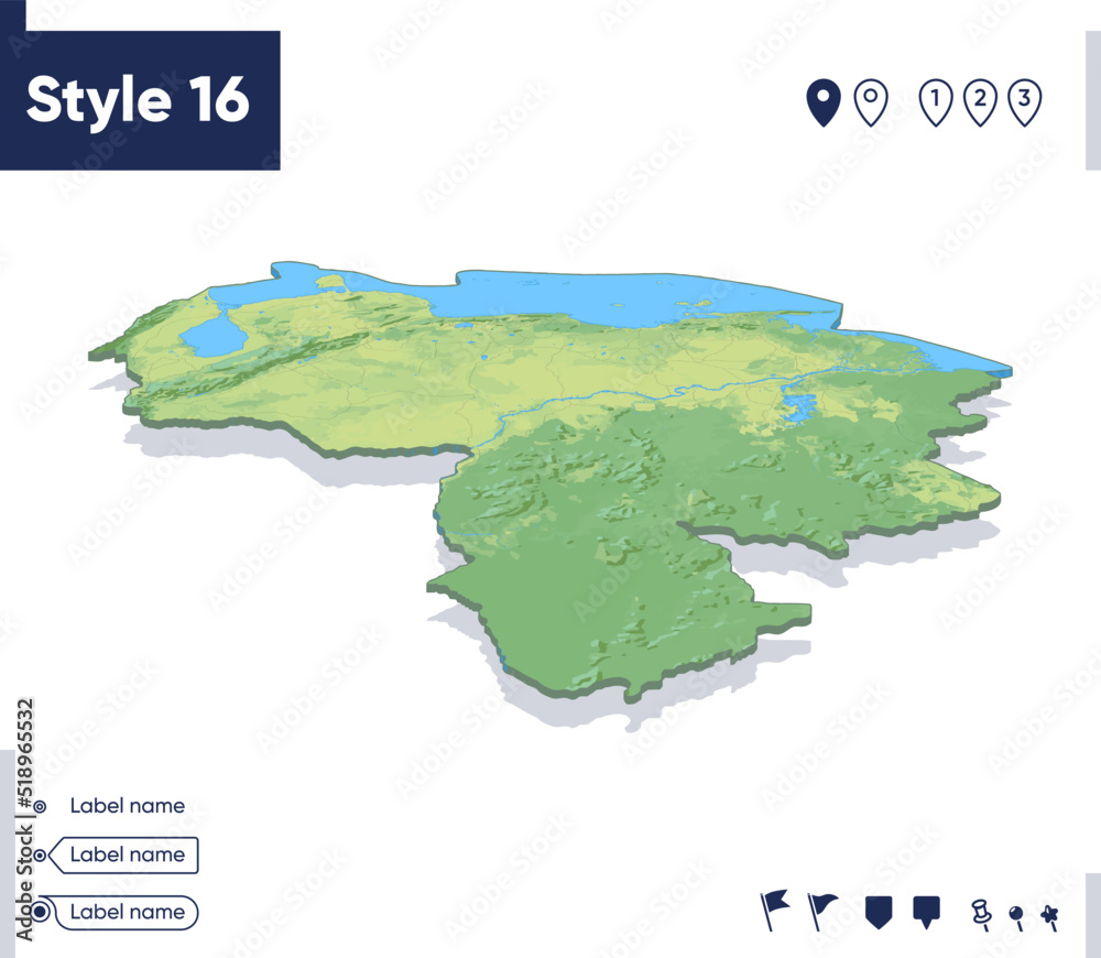 Venezuela - map with shaded relief, land cover, rivers, mountains ...