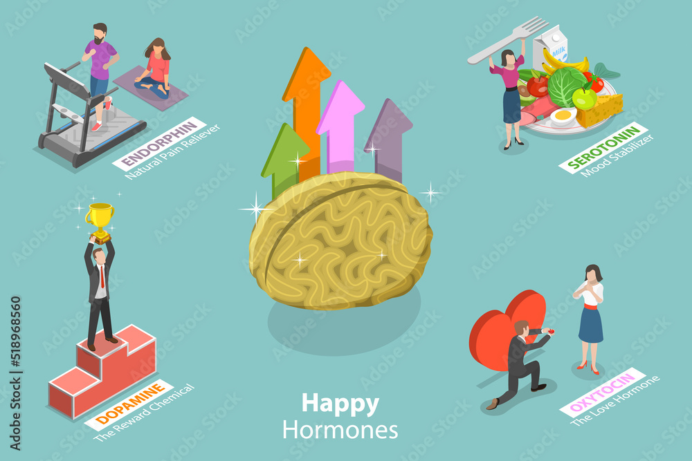 3D Isometric Flat Vector Conceptual Illustration of Happy Hormones ...